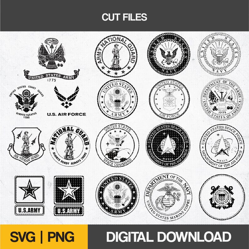 US Military Logos Bundle | 32 Logos SVG, PNG | Military Emblems for ...