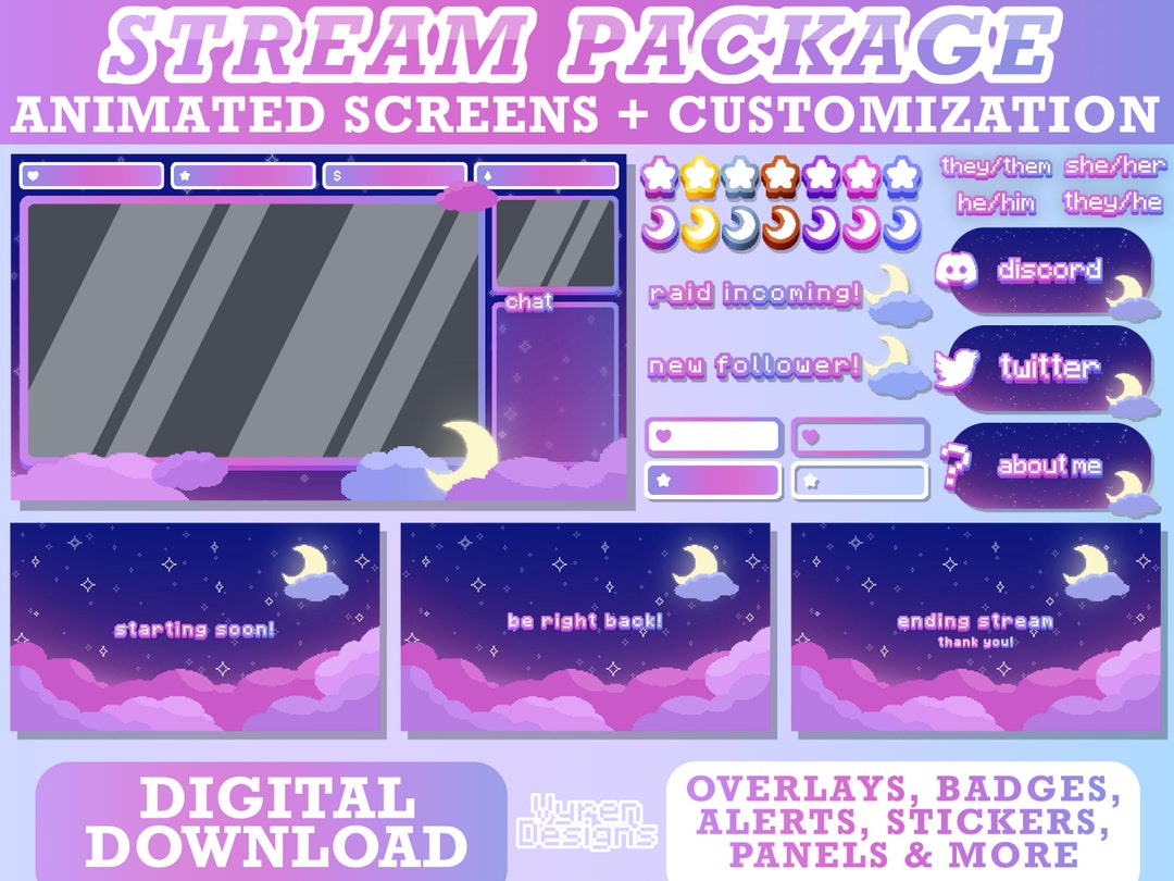 Animated Dreamy Twitch Stream Bundle Package | Overlays, Panels, Alerts ...