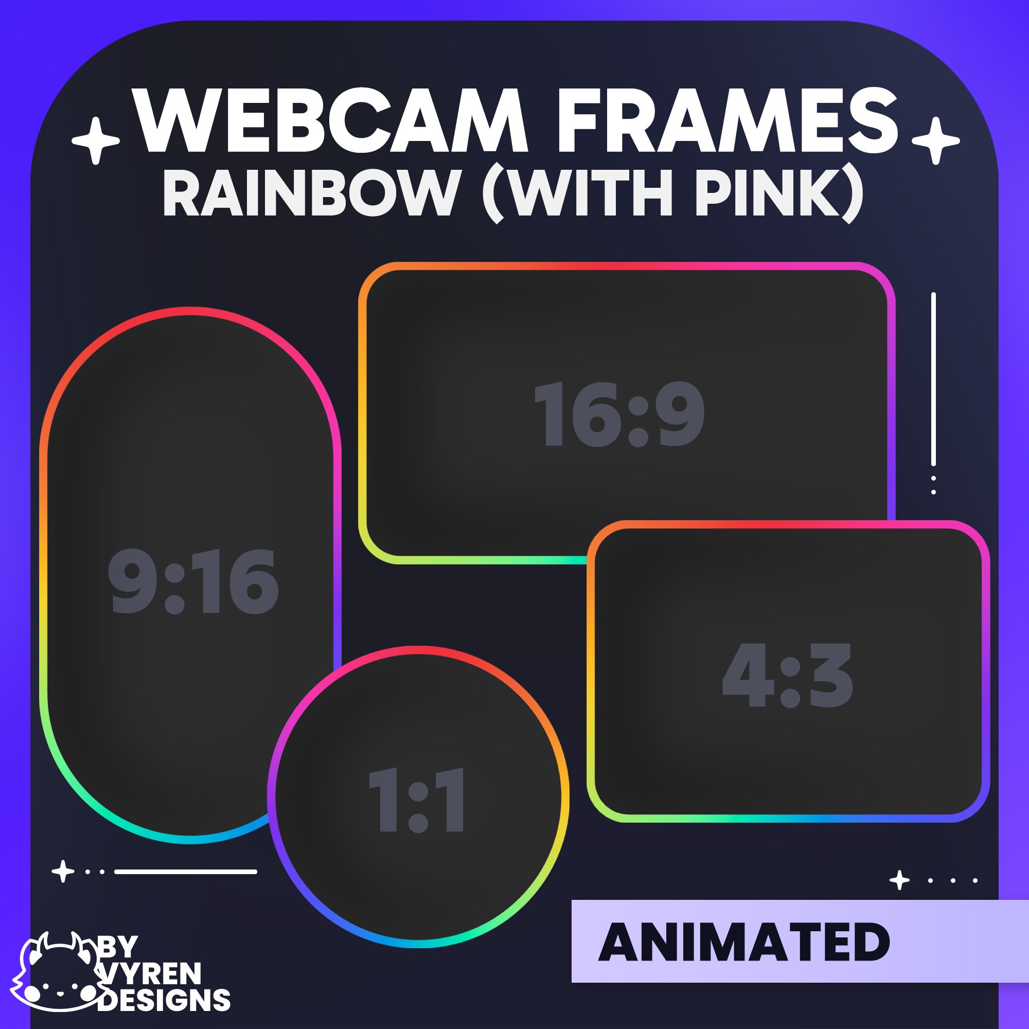 ANIMATED Rainbow W/pink Simple Webcam Frames Pack for Streaming on ...
