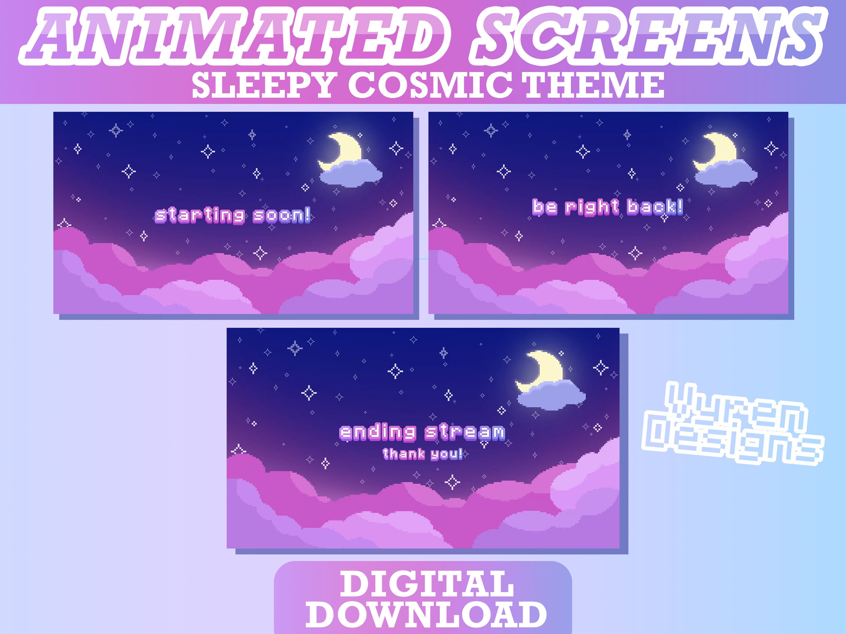 5x ANIMATED Twitch Cosmic Dreamy Purple & Pink Stream Screens | Moon ...