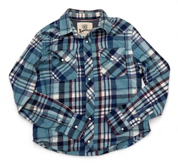 Vintage Sears Roebuck & Co Mens Blue Plaid Shirt Sz M… - Gem
