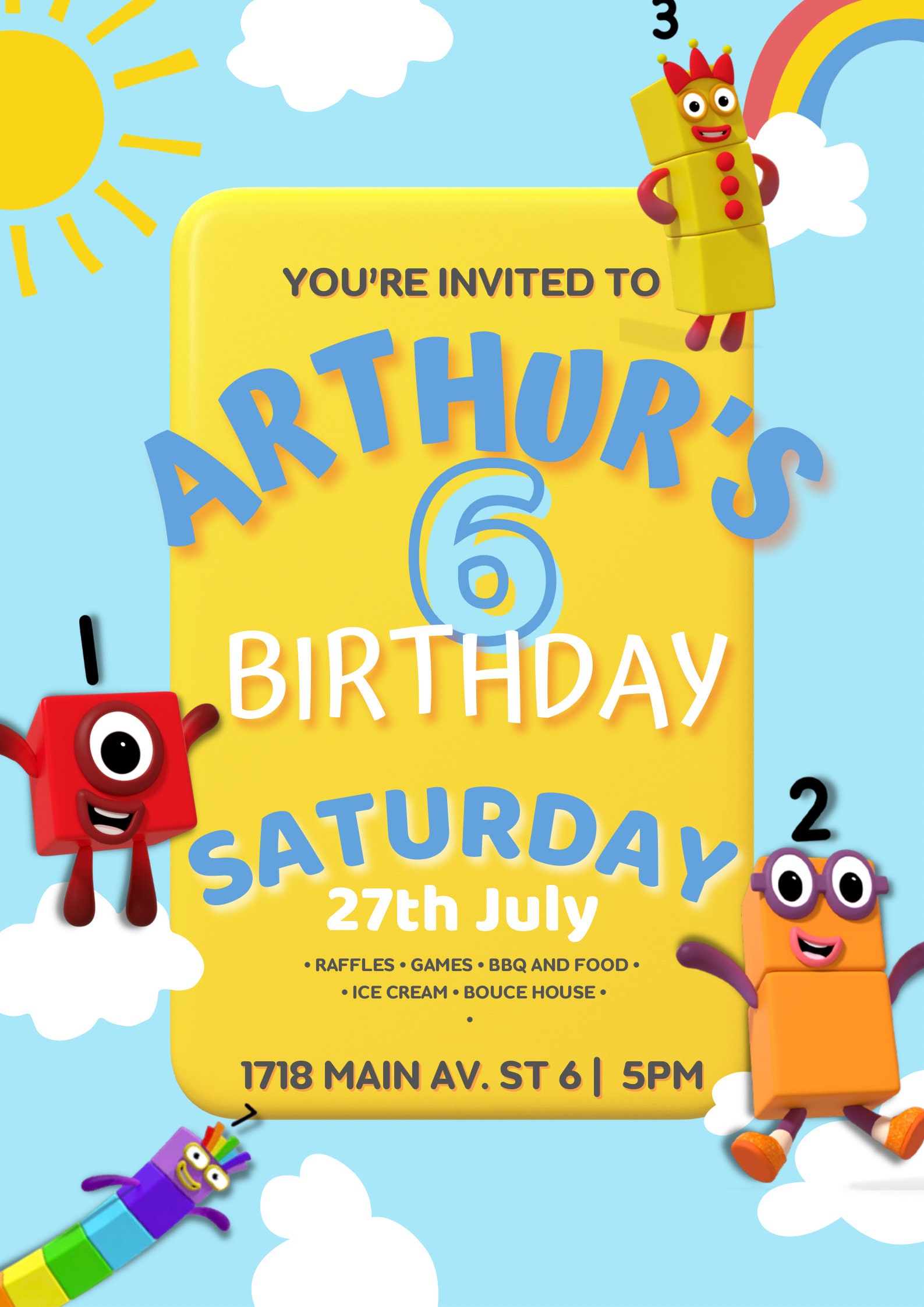 Number Blocks Birthday Invite- Custom Made Design- Number Blocks Themed ...