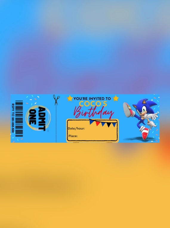 Sonic the Hedgehog Ticket Birthday Party Invitation Digital - Etsy