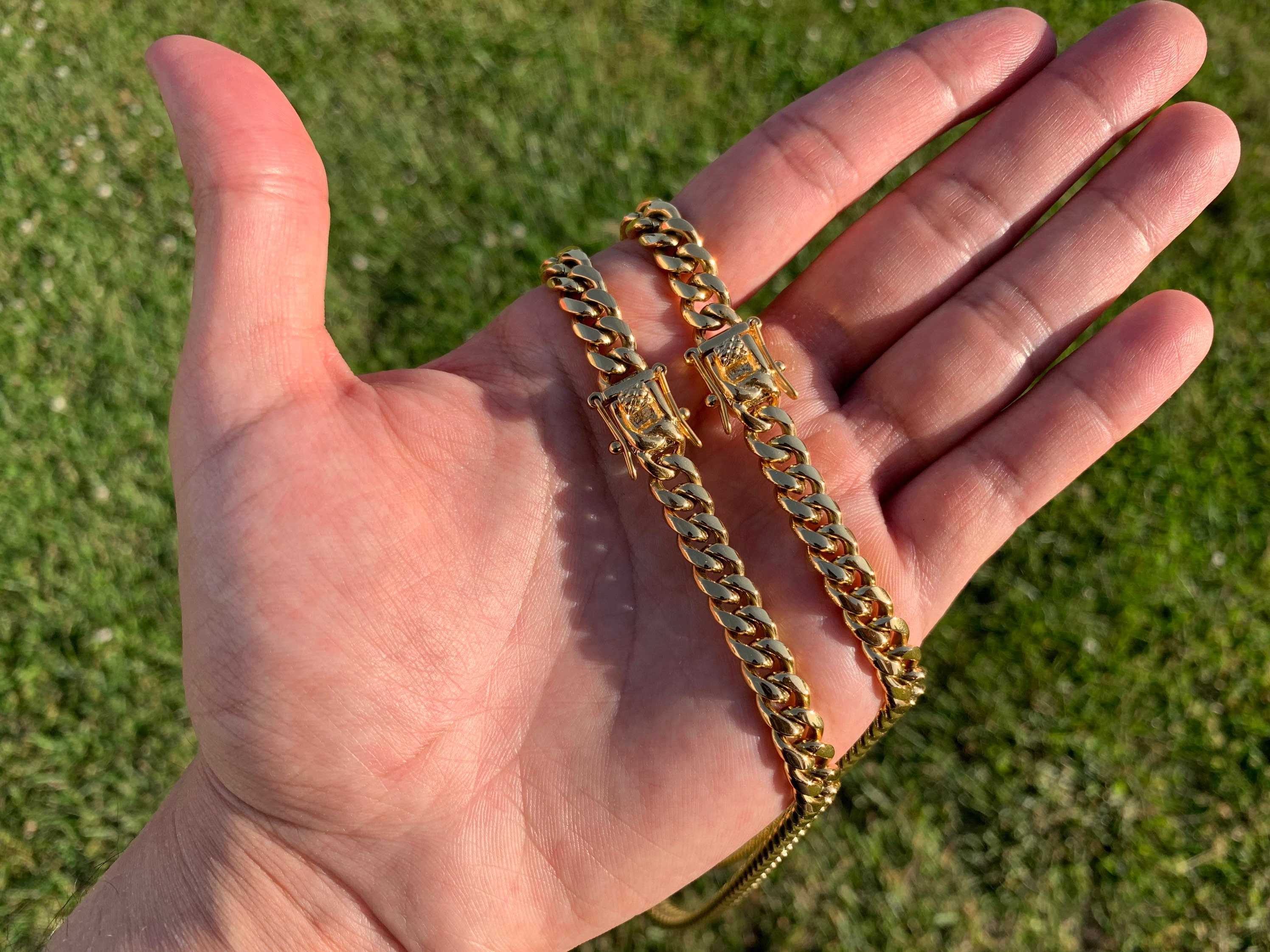 18k Gold Plated Miami Cuban Link 8mm Chain Necklace 20 22 24 Mens ...