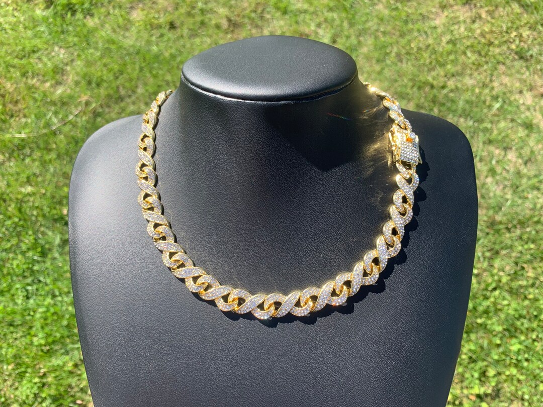 14k Gold Plated 13mm Cuban Infinity Link Chain 18” 20” Iced Out Premium ...