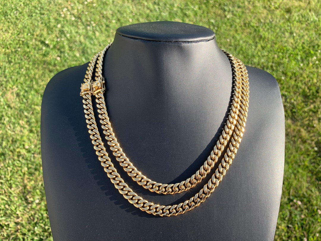 18k Gold Plated Miami Cuban Link 8mm Chain Necklace 20” 22” 24” Men’s ...