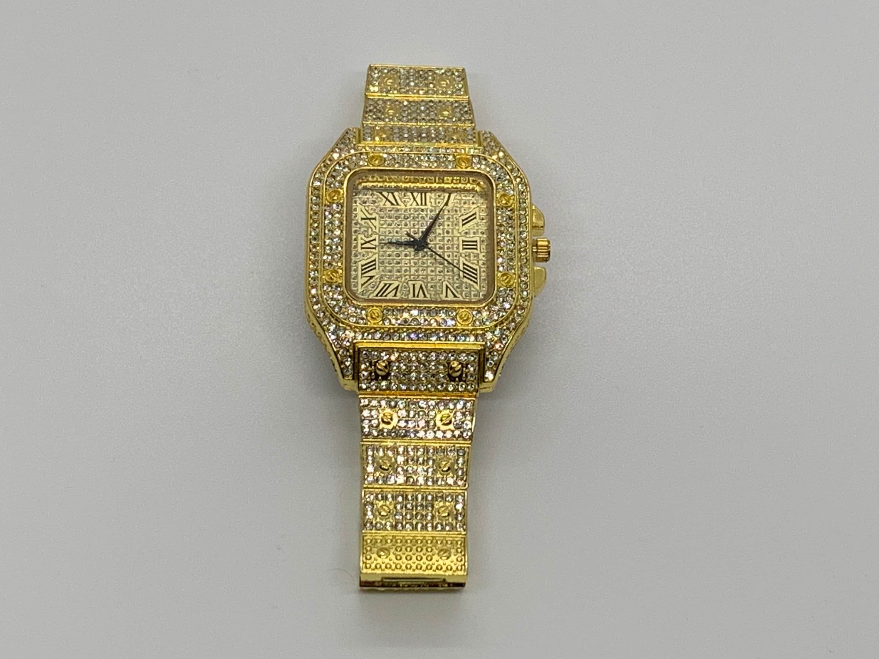 14k Gold Plated CZ Iced Out Watch Men Women Flooded Premium Watch Gift ...