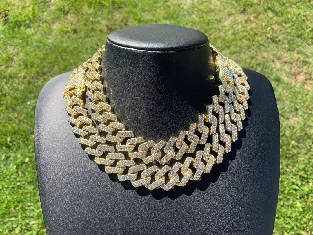 14k Gold Plated 20mm Prong Cuban Link Chain 18” 20”iced Out Premium ...