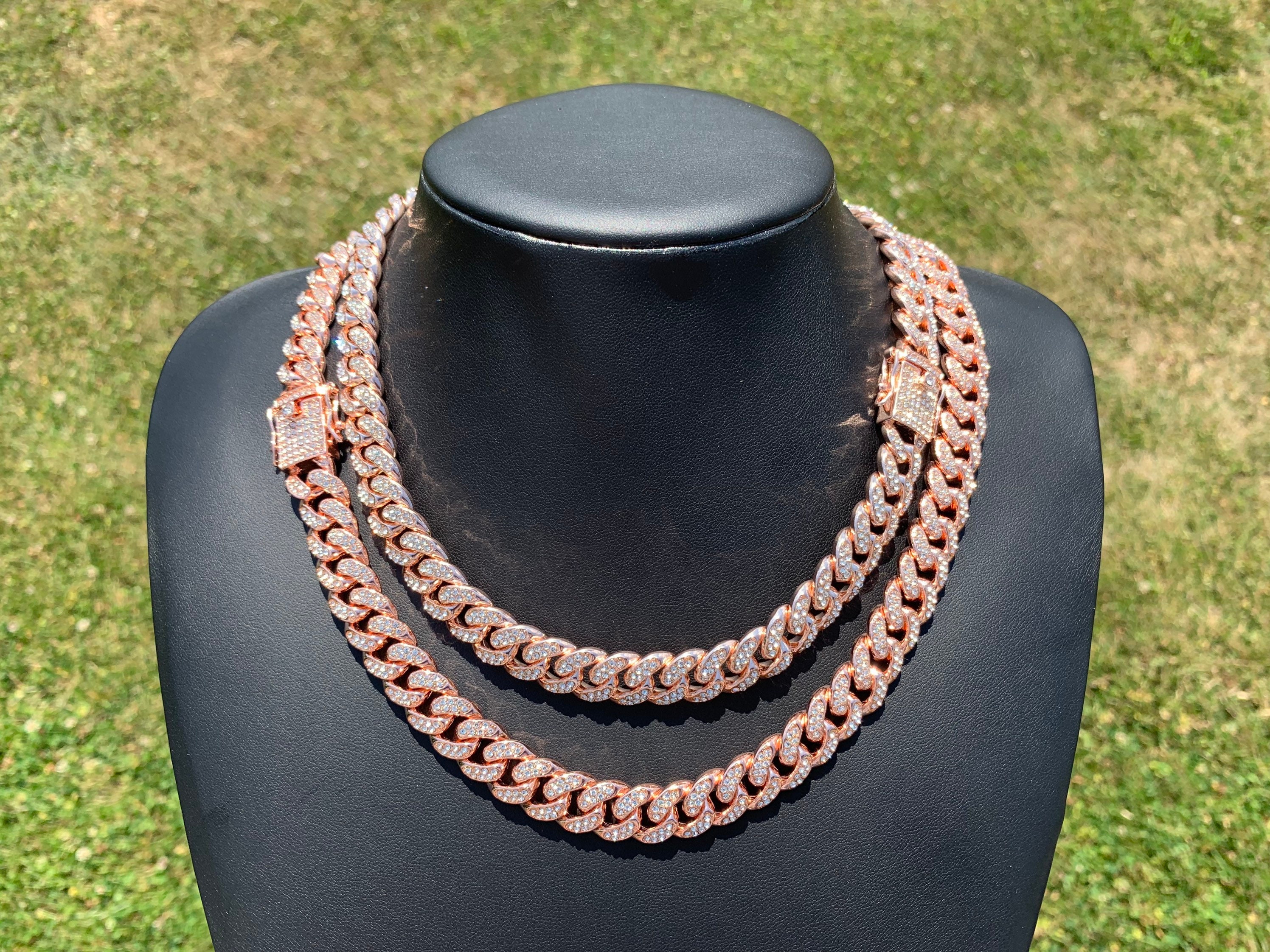 14k Gold Plated 13mm Cuban Link Chain 18” 20” 22” Iced Out Premium ...