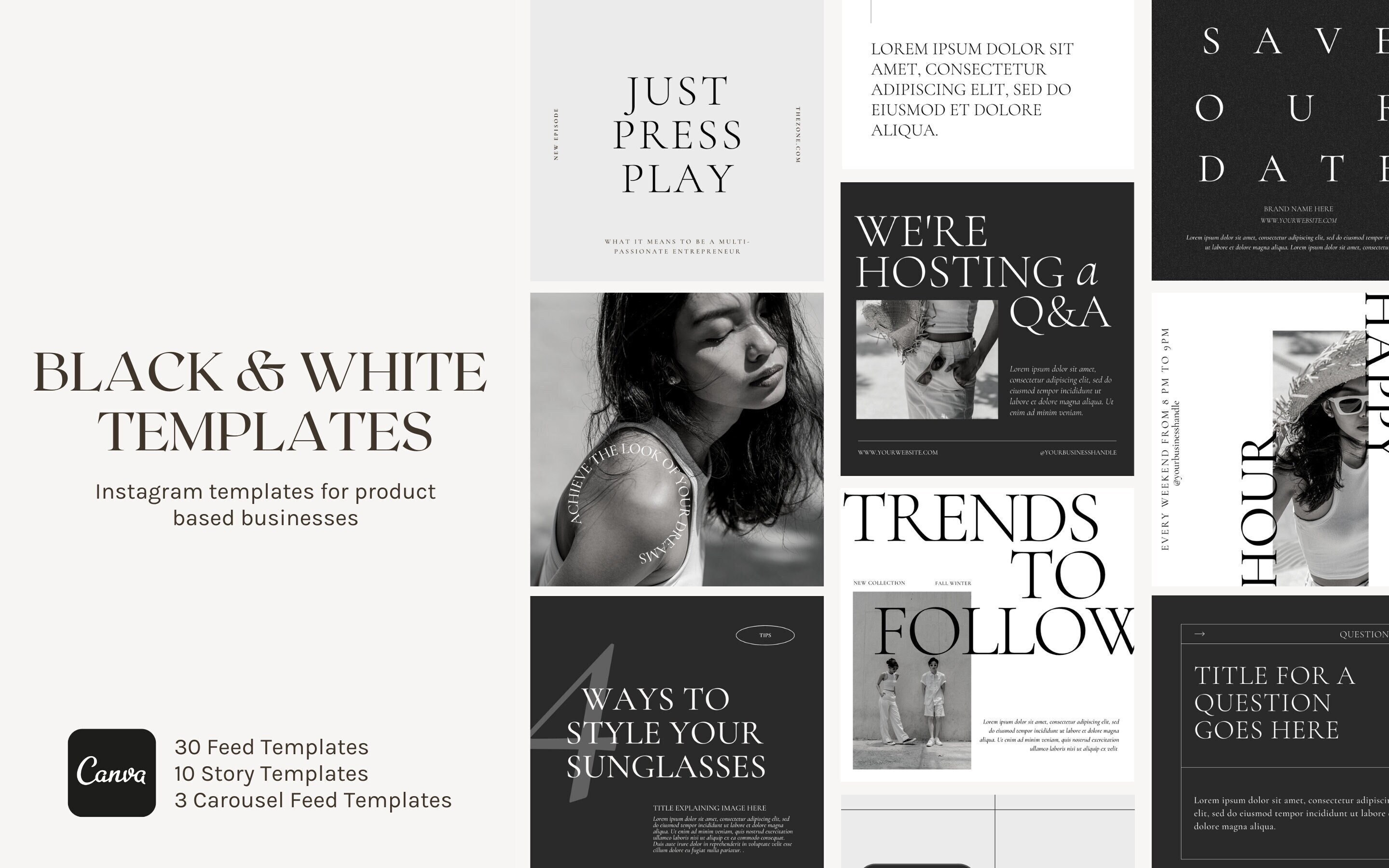 Minimalist Modern Social Media Template Template Kit Black - Etsy