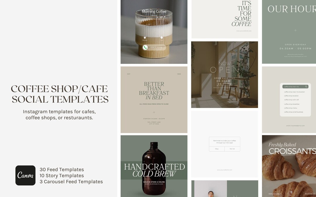 Coffee Shop Instagram Templates: Minimalist Cafe Social Media (canva ...