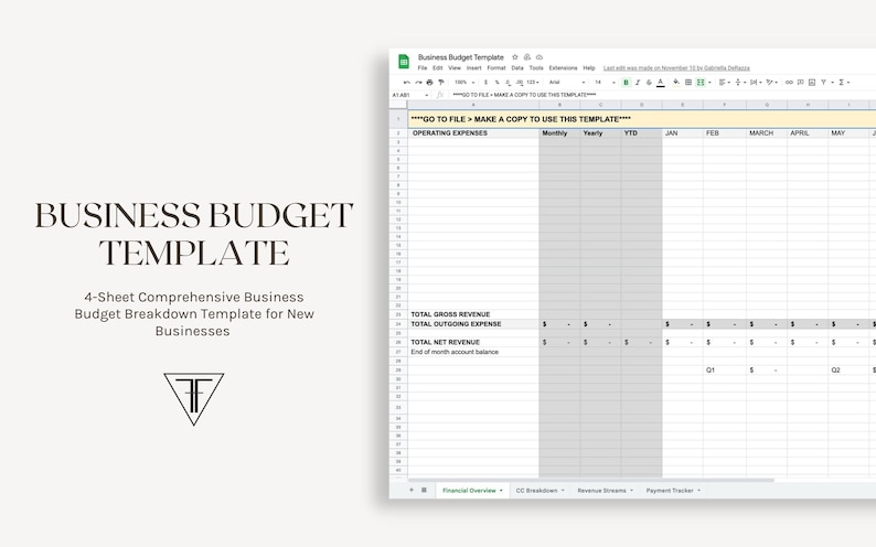 Business Budget Template: Financial Overview in Google Sheets (digital ...