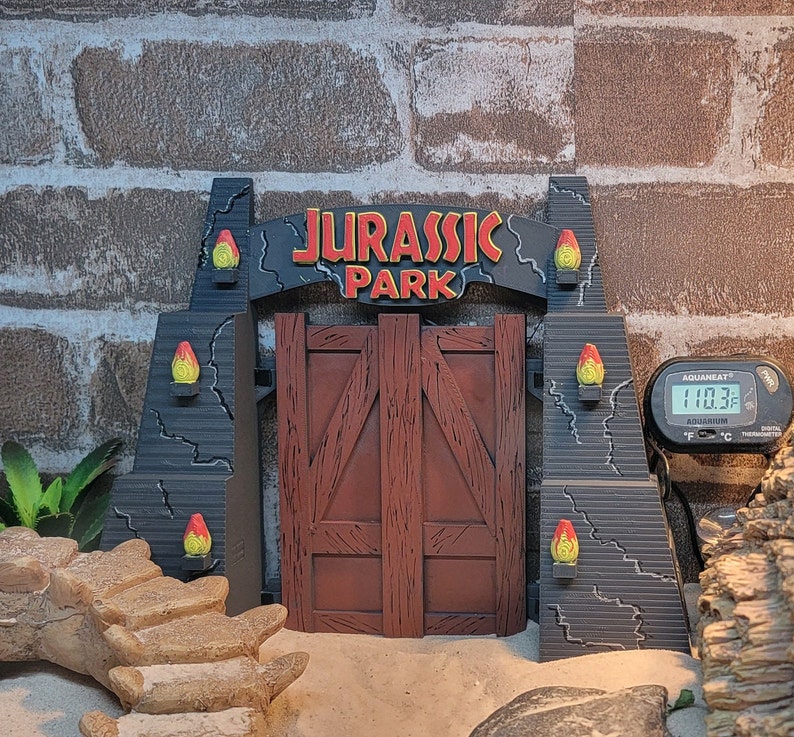 Jurassic Park Entrance Gate Decoration for Reptile Terrarium Lizard ...