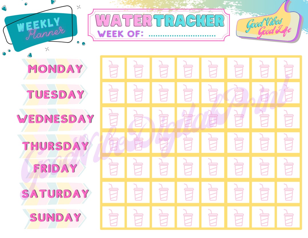 Printable Planner Page - PDF Water Intake Tracker *1 Page Digital File ...