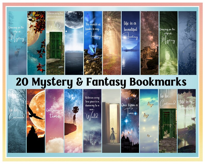 Mystery and Fantasy Printable Bookmark Set of 20 Digital - Etsy