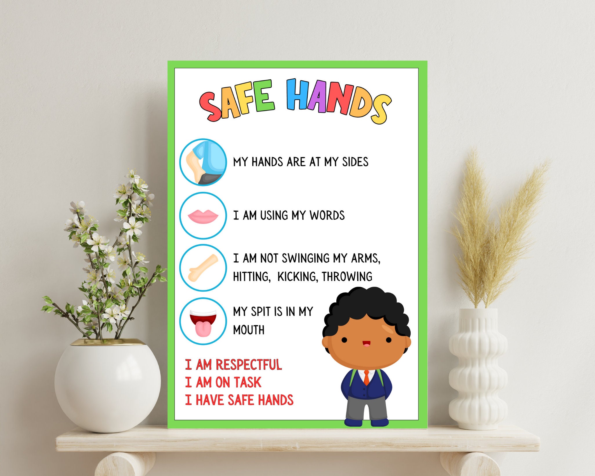 Customizable Safe Hands Poster for Behavior Management at Home and School, Behavior Modification ...