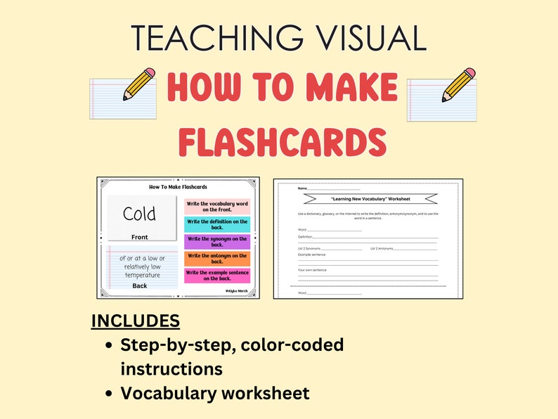 How to Make Flashcards, Teaching Visual, Vocabulary Worksheet Included ...