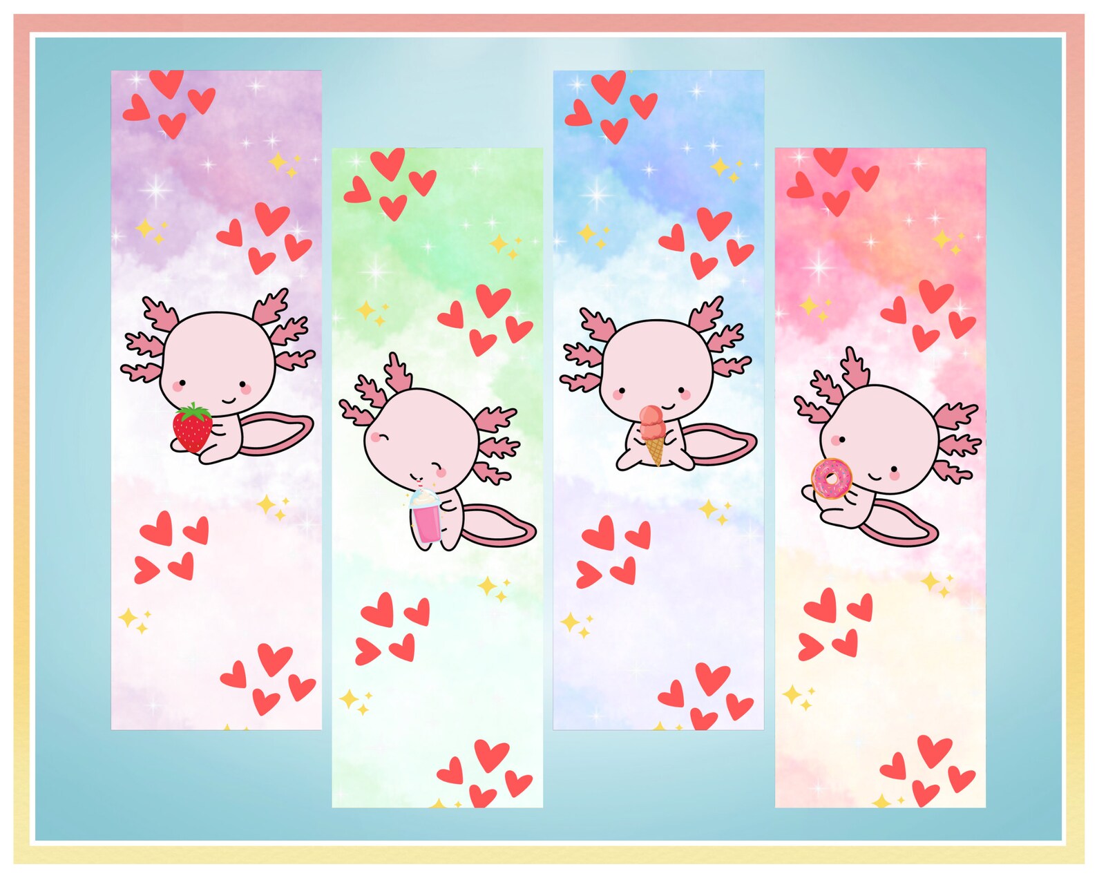 Kawaii Japanese Chibi Axolotl Printable Bookmarks for Kids, Cute ...