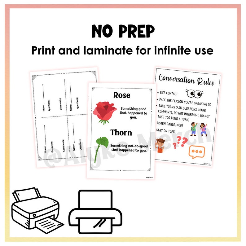 Rose and Thorn Social Thinking Activity, Autism, ADHD, Conversation ...