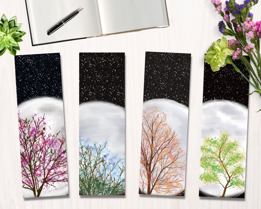Moonlight Bookmarks Set | Floral Tree Page Markers (digital Download ...