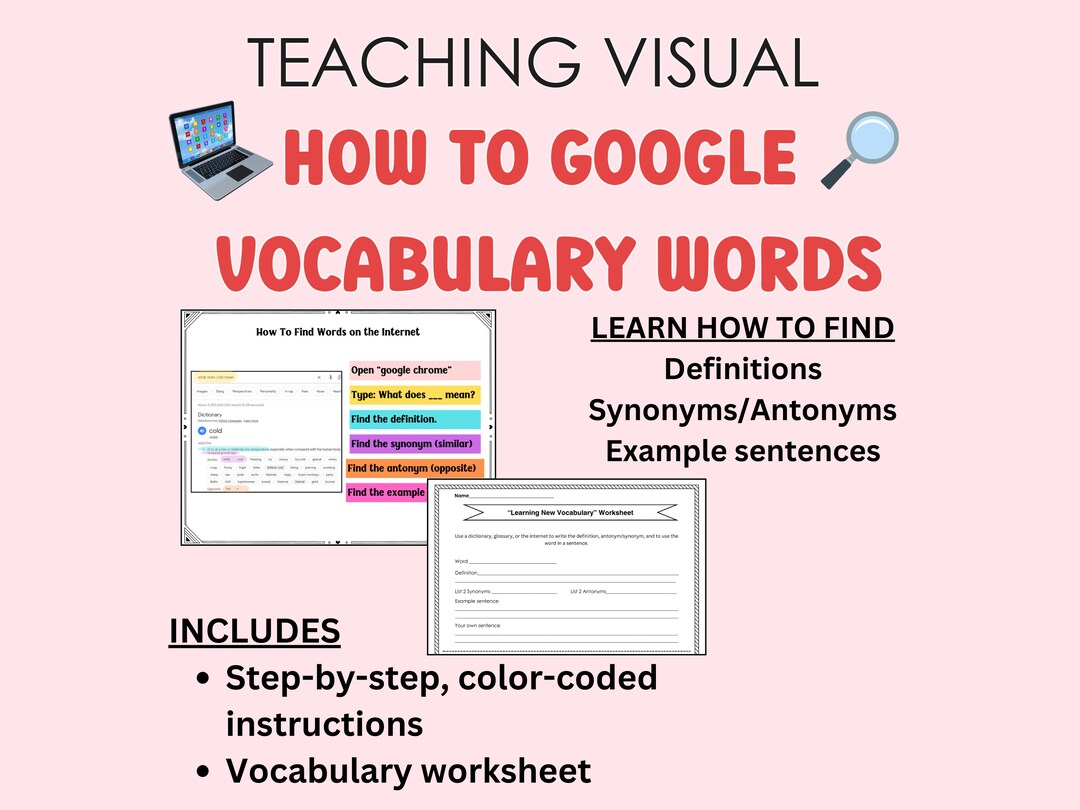 How to Google Vocabulary Words, Teaching Visual, Worksheet Included ...