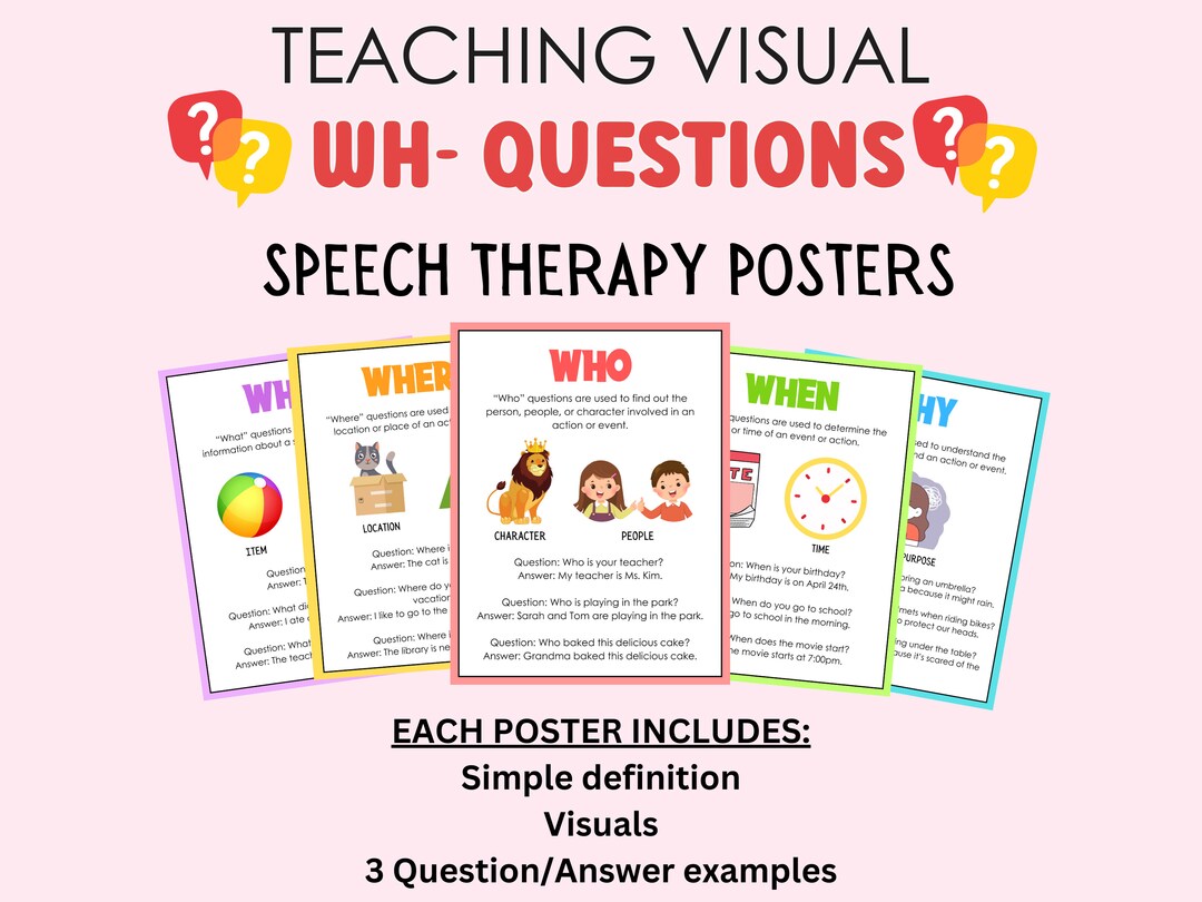 Wh-question Posters, Teaching Visuals, Who, What, Where, When, Why ...