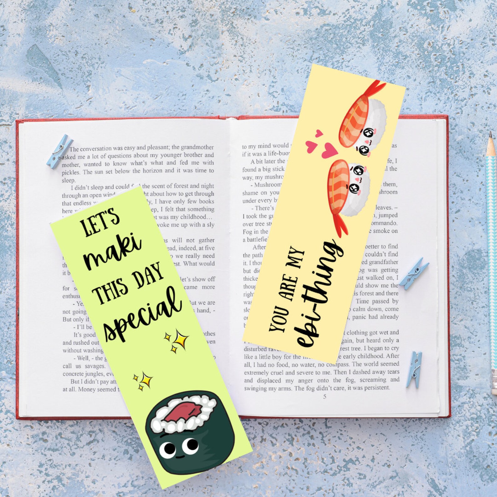 Funny Kawaii Japanese Sushi Printable Bookmarks | Bookmark Set ...