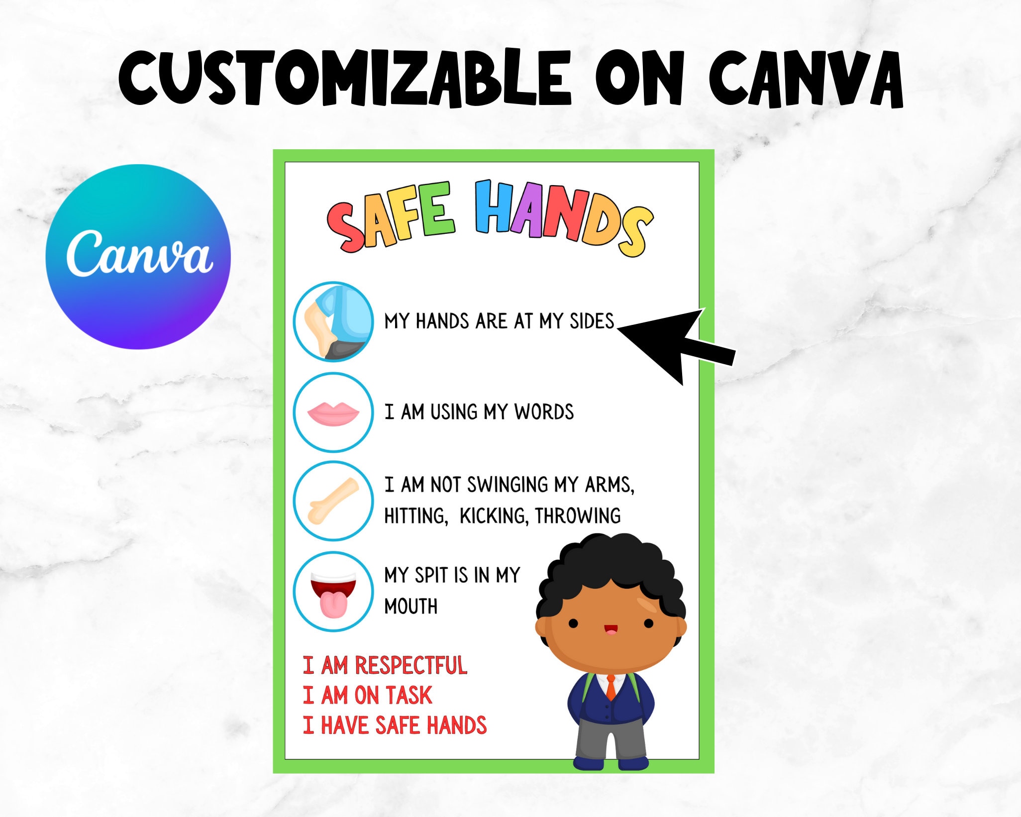 Customizable Safe Hands Poster for Behavior Management at Home and ...
