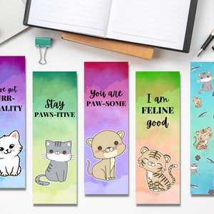 Cute Cats With Motivational Phrases Watercolor Printable Bookmarks ...