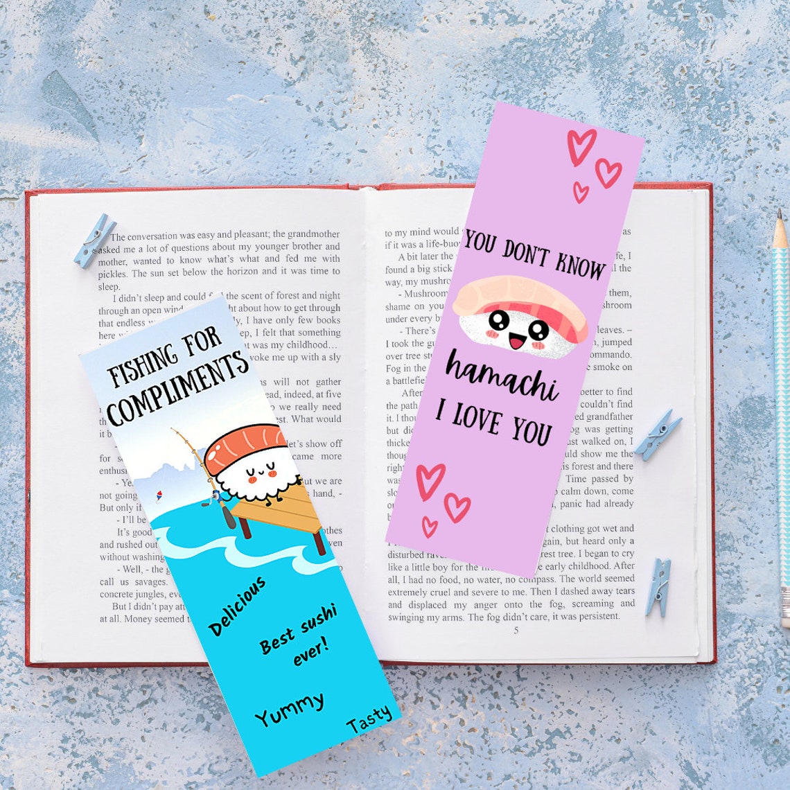 Funny Kawaii Japanese Sushi Printable Bookmarks | Bookmark Set ...