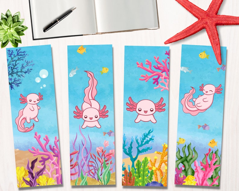 Kawaii Japanese Chibi Axolotl Printable Bookmarks - Etsy Finland