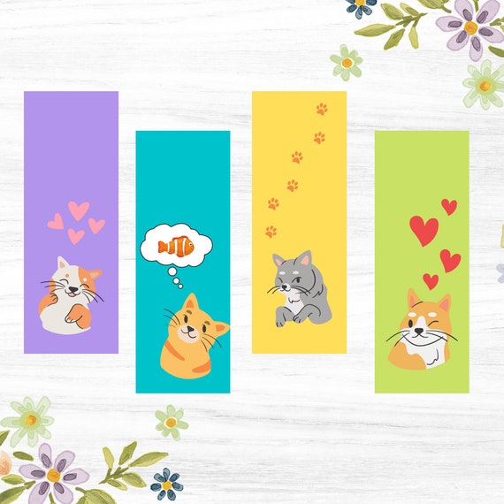 Cute Cat Bookmarks for Kids Bookmark Set Digital Bookmarks - Etsy