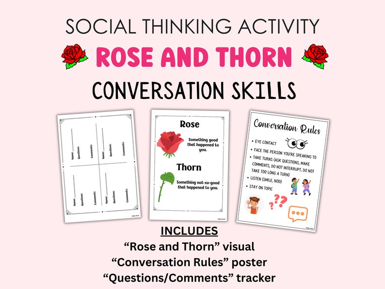 Rose and Thorn Social Thinking Activity, Autism, ADHD, Conversation ...