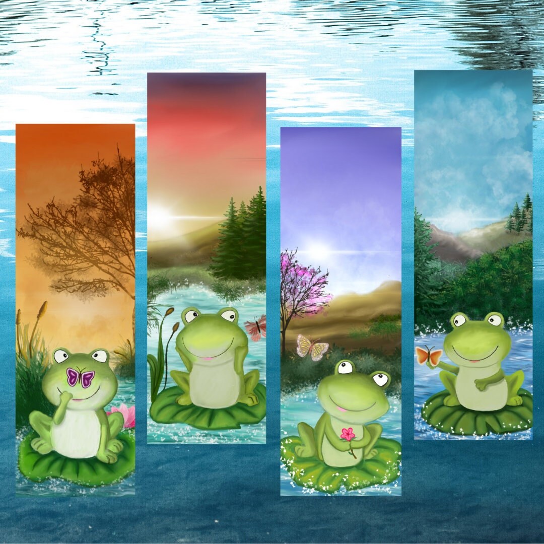 Cute Frog Art Printable Bookmarks Instant Download Set of 4 Gift Idea ...