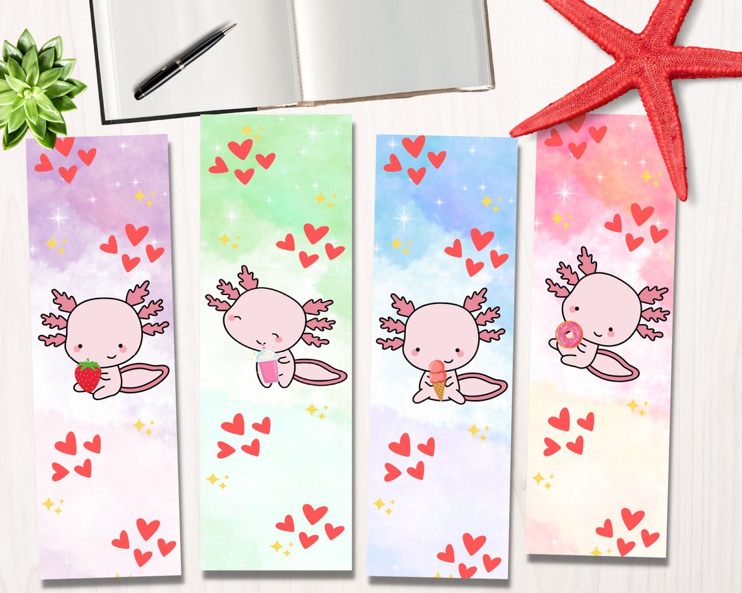 Kawaii Japanese Chibi Axolotl Printable Bookmarks for Kids, Cute ...