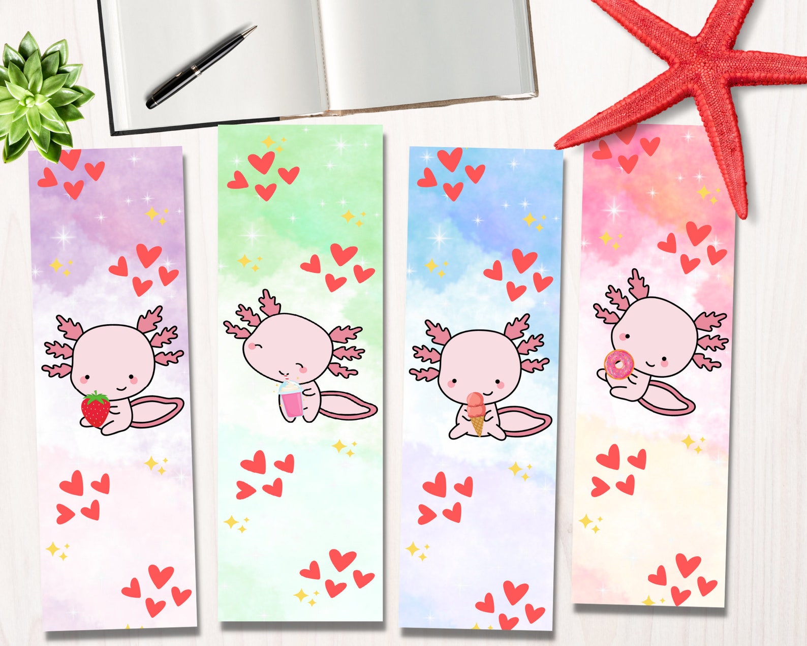 Kawaii Japanese Chibi Axolotl Printable Bookmarks for Kids, Cute ...