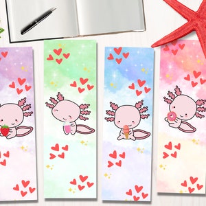 Kawaii Japanese Chibi Axolotl Printable Bookmarks for Kids, Cute ...