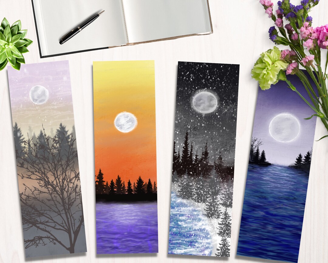 Peaceful Moonrise Bookmarks | Printable Bookmarks | Bookmark Set ...