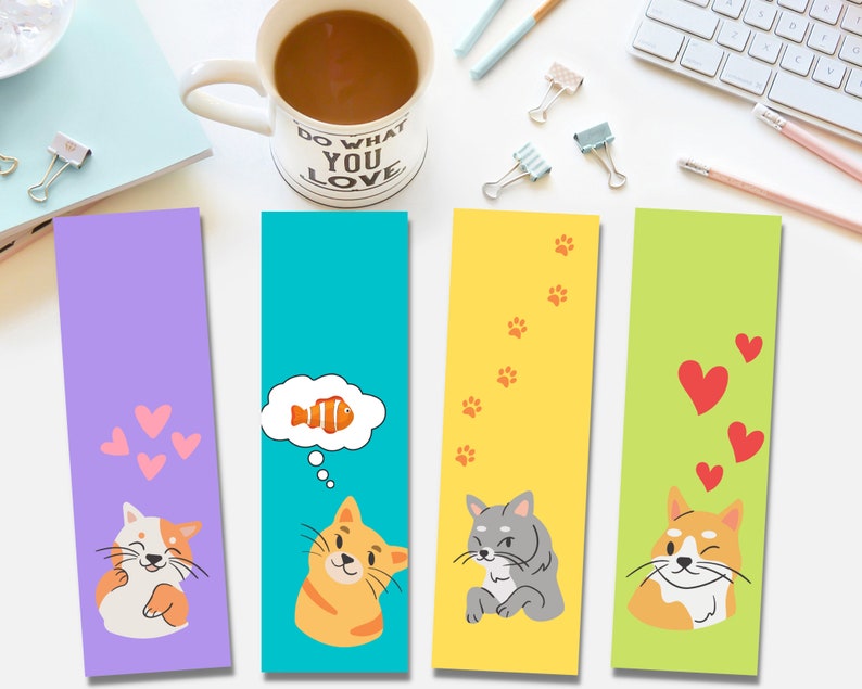 Cute Cat Bookmarks for Kids Bookmark Set, Digital Bookmarks, Printable ...