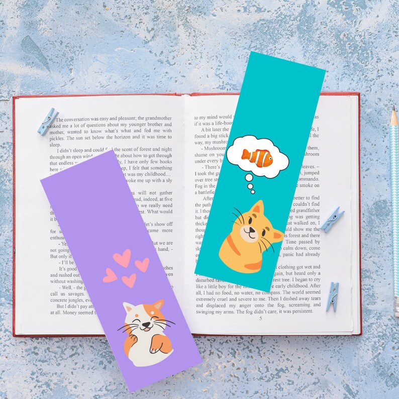 Cute Cat Bookmarks for Kids Bookmark Set, Digital Bookmarks, Printable ...