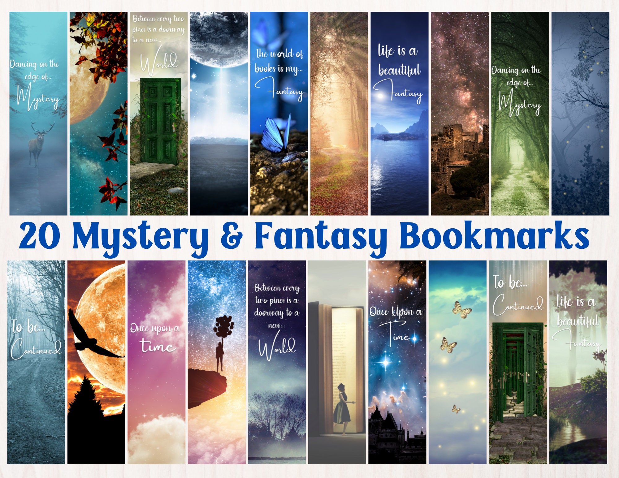 Mystery and Fantasy Printable Bookmark Set of 20, Digital Bookmarks ...