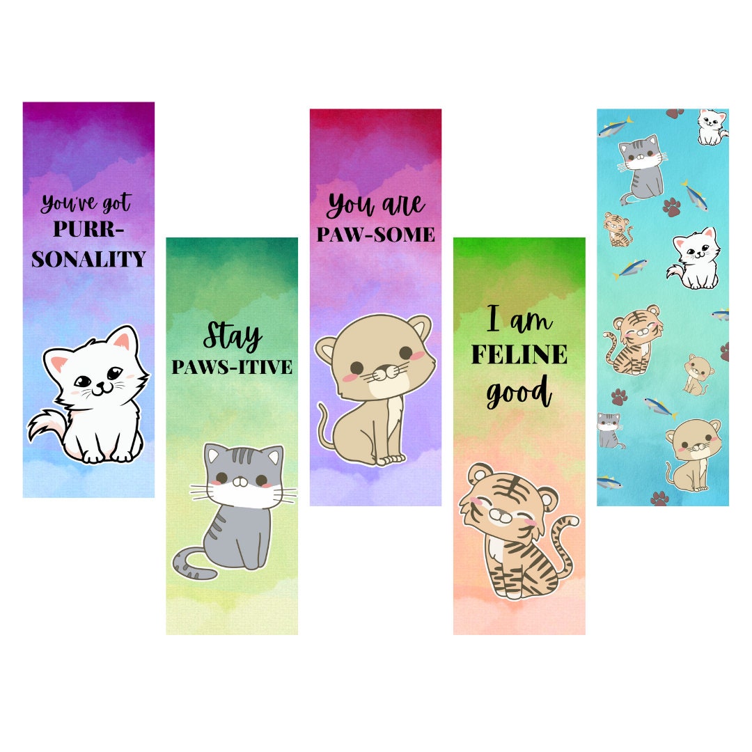 Cute Cats With Motivational Phrases Watercolor Printable Bookmarks ...