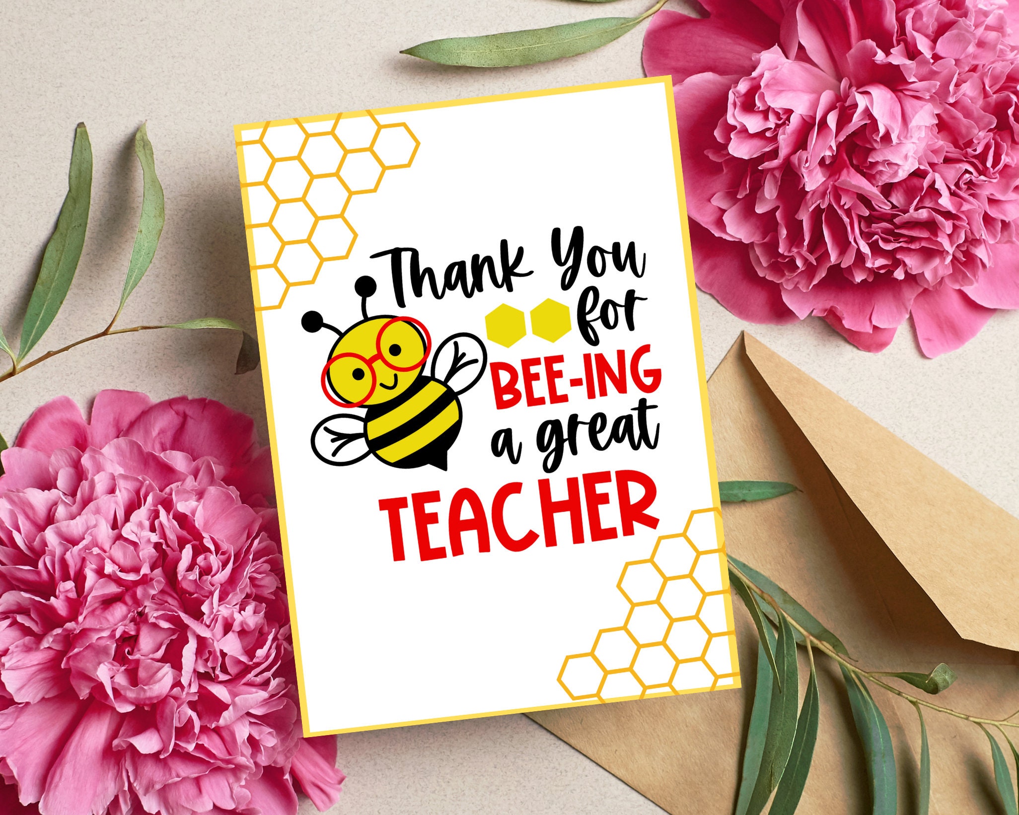 Printable Teacher Appreciation Card, Foldable 5"x7", Thank You Card for ...