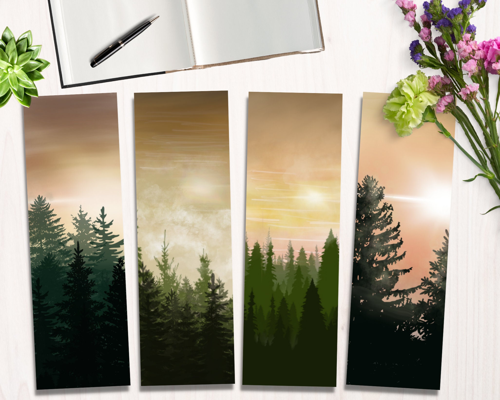 Sunset in the Forest Printable Bookmarks | Bookmark Set | Digital ...