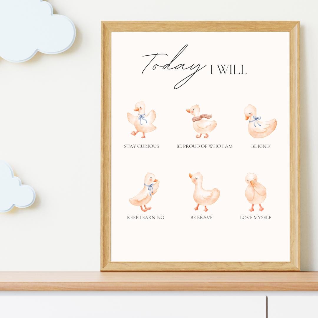 Positive Affirmations Wall Art Nursery Room Decor, Today I Will ...