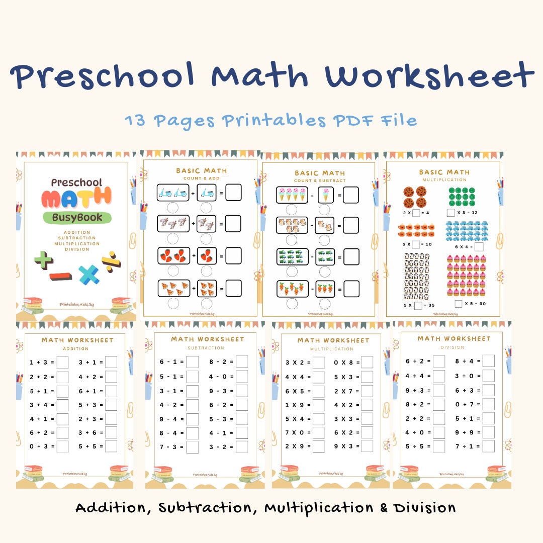 Preschool Math Busy Book Quiet Book Printable Worksheet Activity Book ...