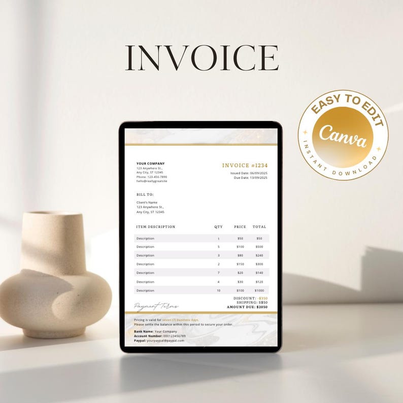 Editable Invoice & Receipt Template | Instant Download | Canva Editable ...