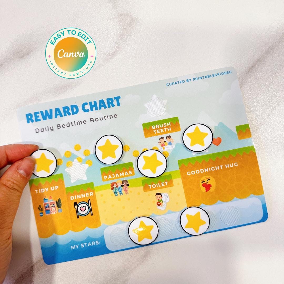 Mario Bedtime Routine Tasks Reward Chart Printable & Canva Editable PRO ...