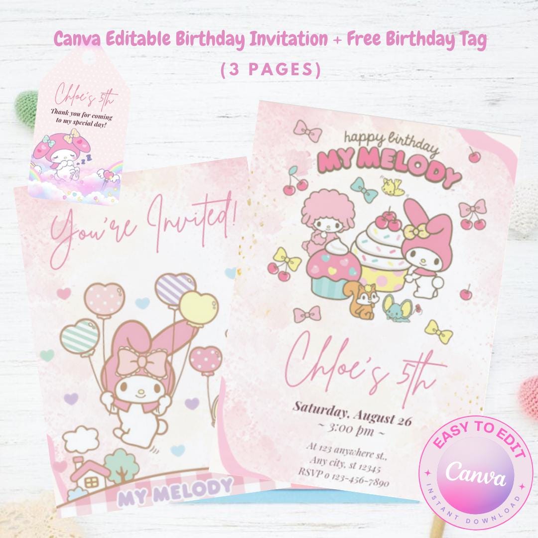 Editable Melo Birthday Invitation Card With Birthday Tag | Digital ...