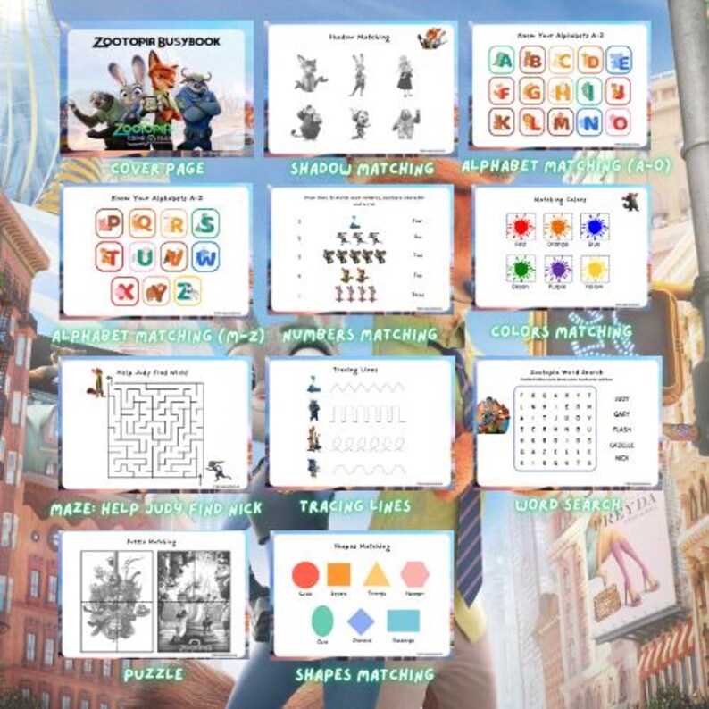 Printable Zootopia Busy Book Printable Montessori Toddler Activity Book ...